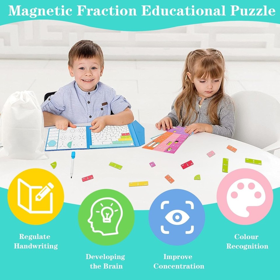 Montessori Magnetic Book Fraction Puzzle for Children, Magnetic ...