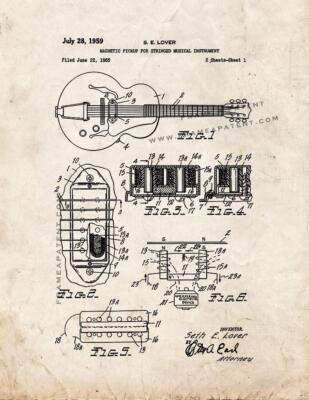 Magnetic Pickup For Stringed Musical Ins Patent Print Old Look | eBay