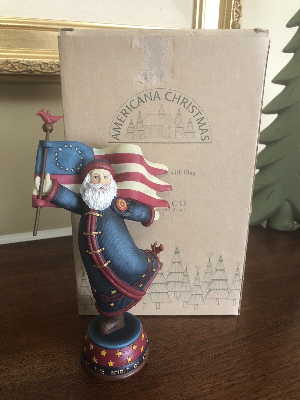 Demdaco Americana Christmas "Patriotic Santa with Flag" Folk Art Figure ...