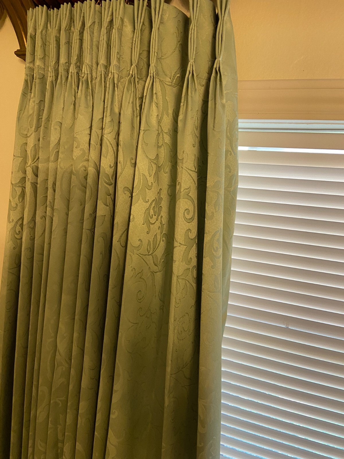 JC Penny Drapes 24 Pleats Apple Green Lined Brocade 2 Panels W-120" L ...