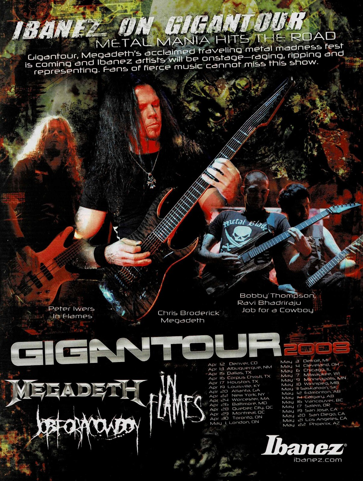 GIGANTOUR - Megadeth /In Flames/Job For A Cowboy -Ibanez Guitars - 2008 ...