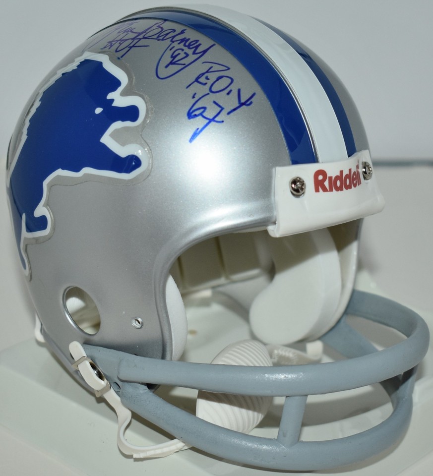 LEM BARNEY AUTOGRAPHED TB 2 BAR MINI HELMET DETROIT LIONS ROY 67, HOF ...