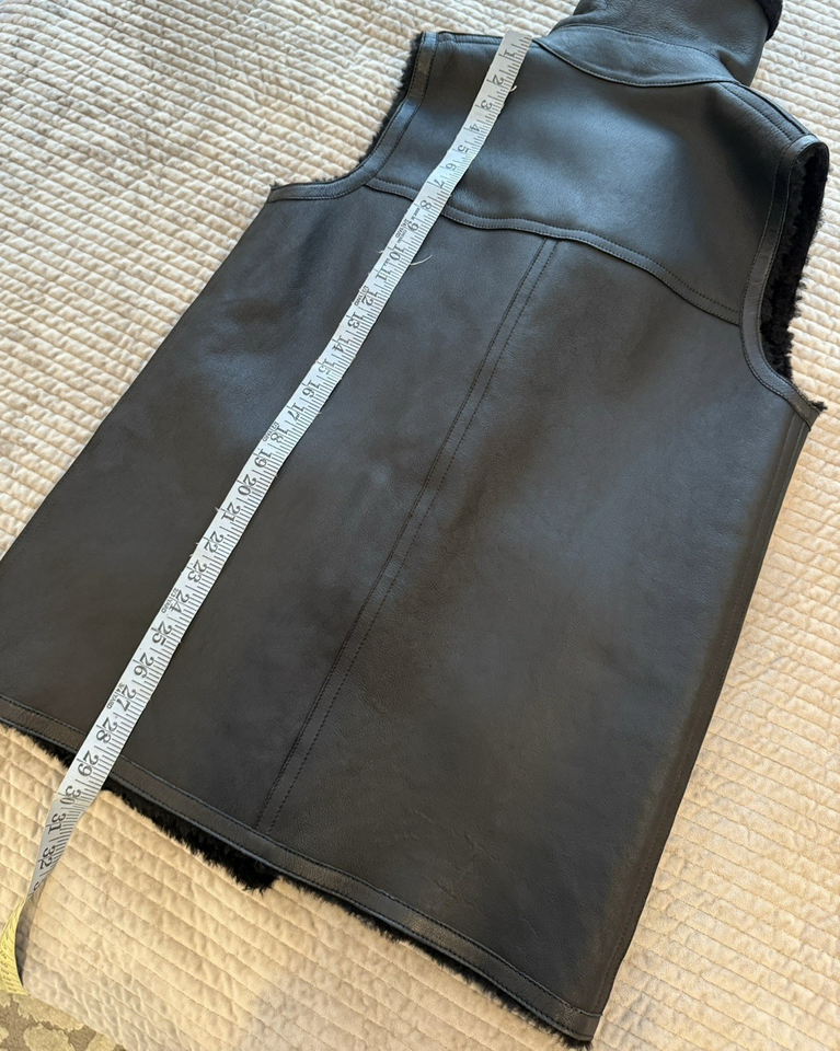 COACH Lamb Shearling Leather Vest Reversible Snap Closure Black Size 4 ...