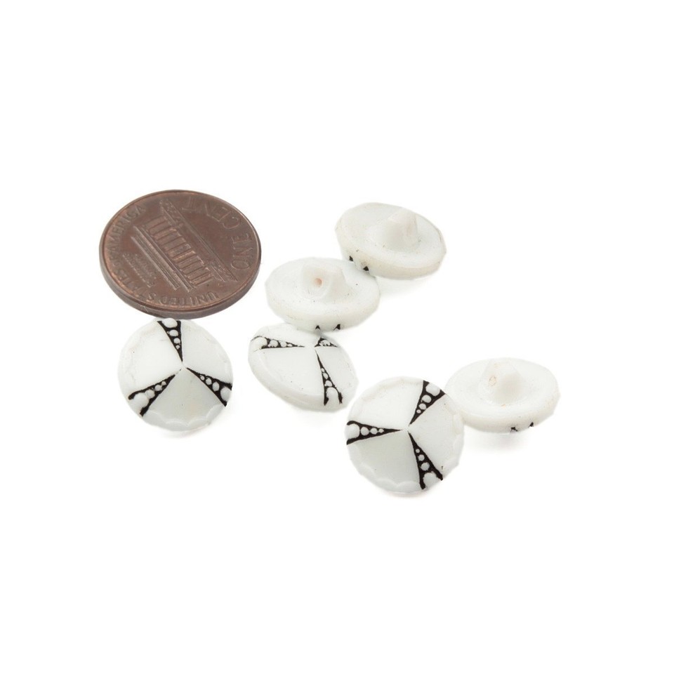 Lot (6) Czech vintage hand painted geometric white glass buttons 13mm ...