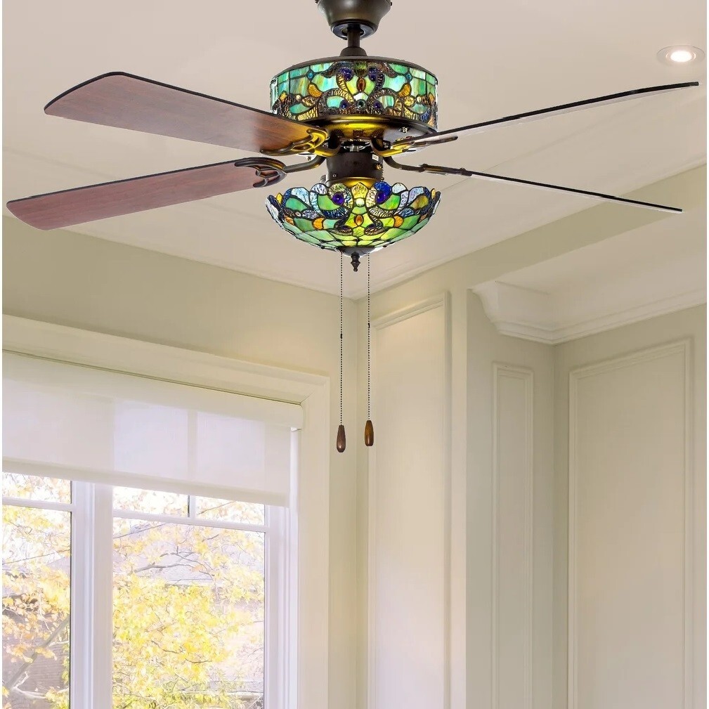 Tiffany Ceiling Fan With Light Green Samaire Hugger 32"/42"/52"