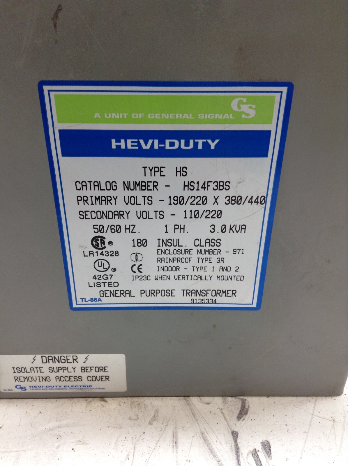Sola Hevi Duty HS14F3BS Transformer 3000 VA 3 KVA Single Phase EGS for ...