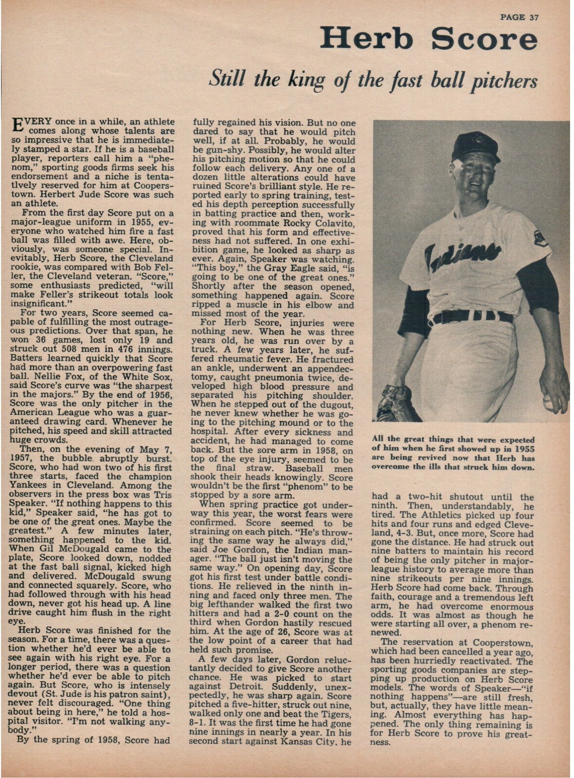 1950's Herb Score Cleveland Baseball Sports Magazine Article 10.5x8 ...