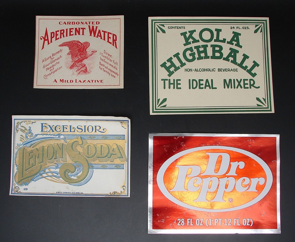 Soda Bottle Labels, NOS - Dr Pepper, Kola Highball, Excelsior Lemon ...