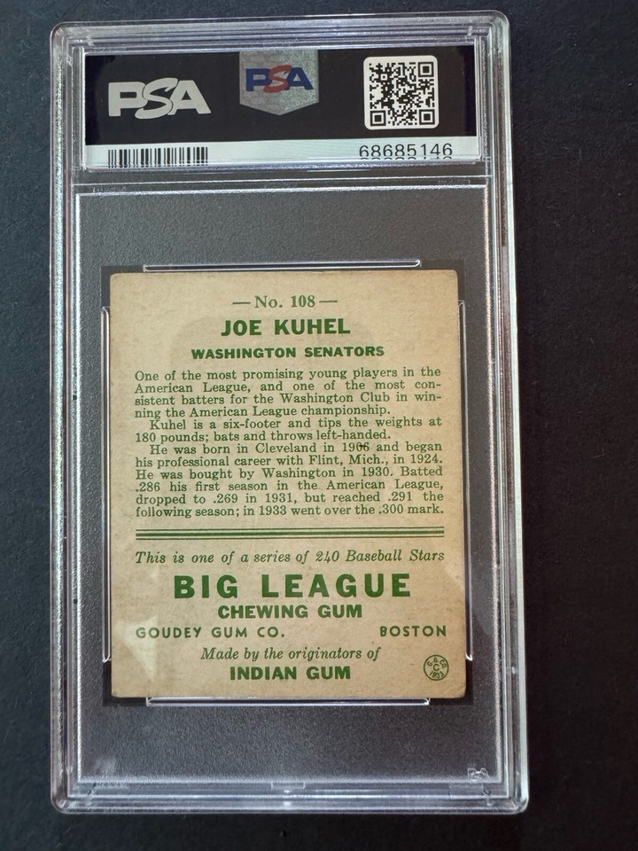 1933 Goudey #108 Joe Kuhel PSA 2 Good | eBay