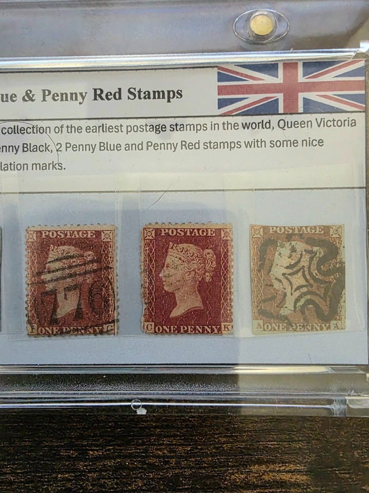 British Empire Queen Victoria Penny Black, 2 Penny Blue and Penny Red ...