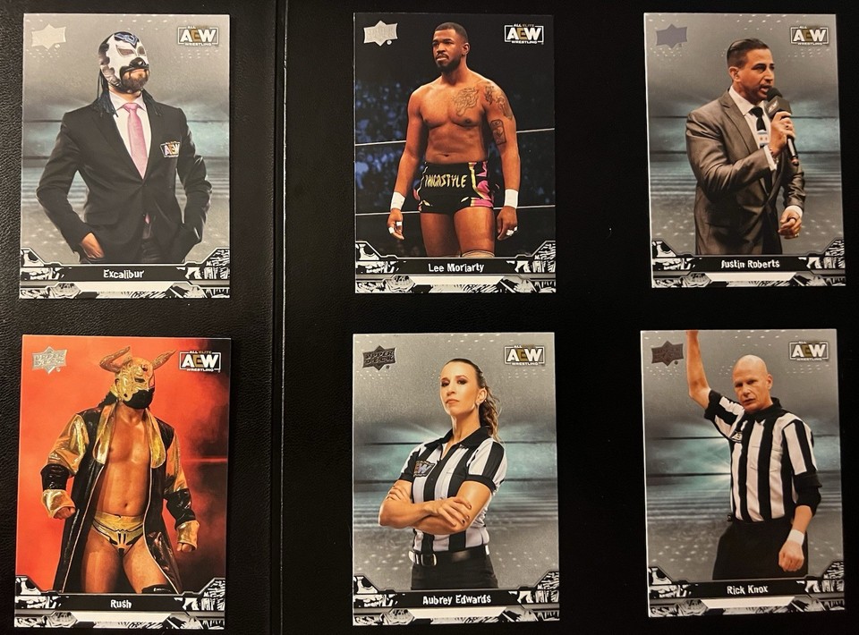 2023 Upper Deck AEW Lot (6)- Rush, Moriarty, Excalibur, Justin, Refs ...