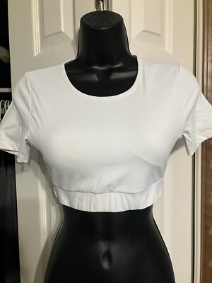 Danysu Open Back Crop Tops with Removable Pad Backless Workout White ...