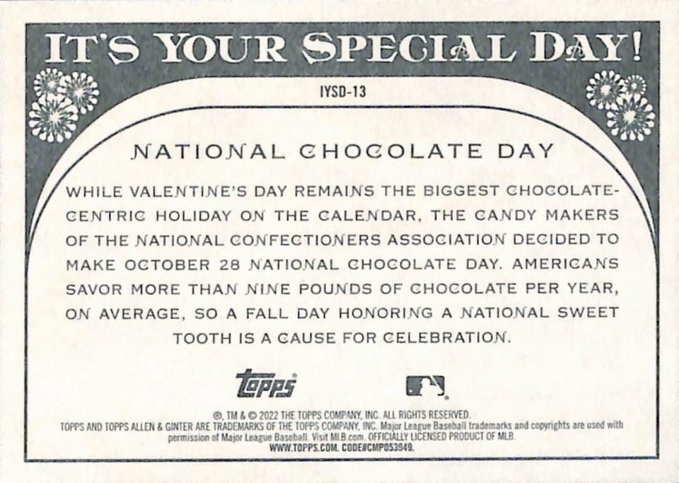 2022 Topps Allen & Ginter #IYSD-13 IT'S YOUR SPECIAL DAY NATIONAL ...