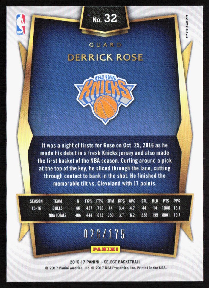 2016-17 Panini Select Derrick Rose Concourse Maroon Prizm /175 #32 | eBay