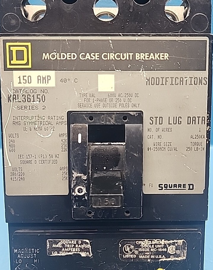 Square D KAL36150 Circuit Breaker 3 Pole 150 Amp 600 V for sale online ...