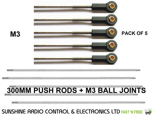 RC Pushrod 300mm 30cm 12" Push Rods M3 Thread + Link Rod End M3 Ball ...