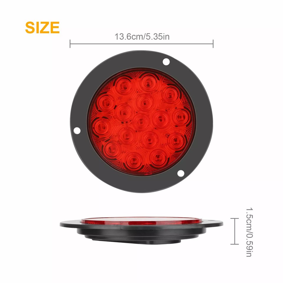 2pcs 16-LED 4"in Round LED Truck Trailer Stop Turn Tail Brake Lights ...