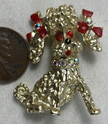 Vintage 1950's Cast Goldtone Rhinestone Poodle Pin | eBay