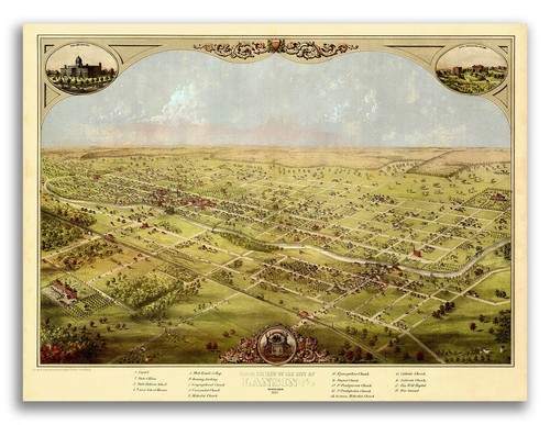 1866 Lansing Michigan Vintage Old Panoramic City Map - 18x24 | eBay