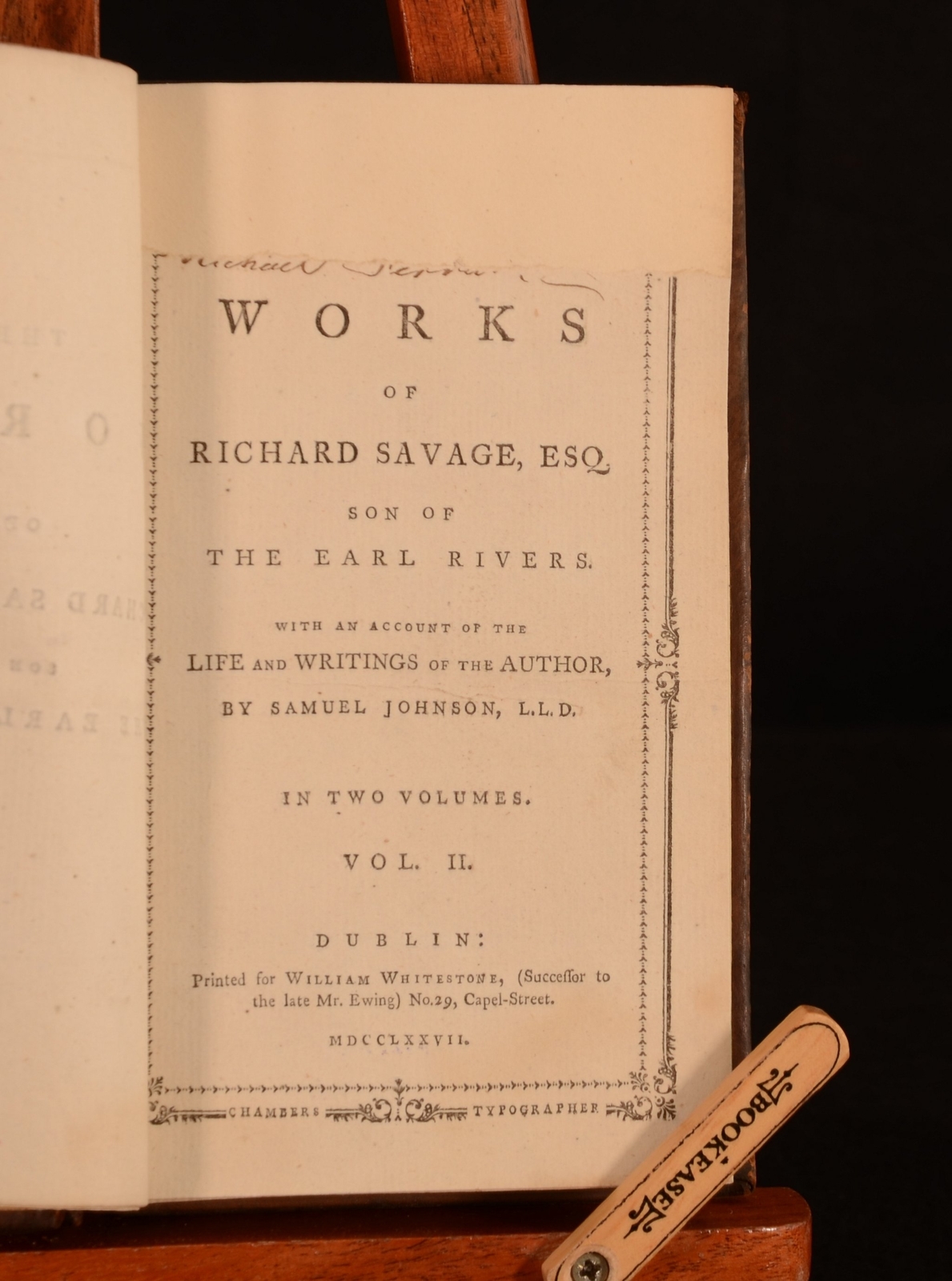 1777 2vol The Works of Richard Savage Son of the Earl Rivers Johnson ...
