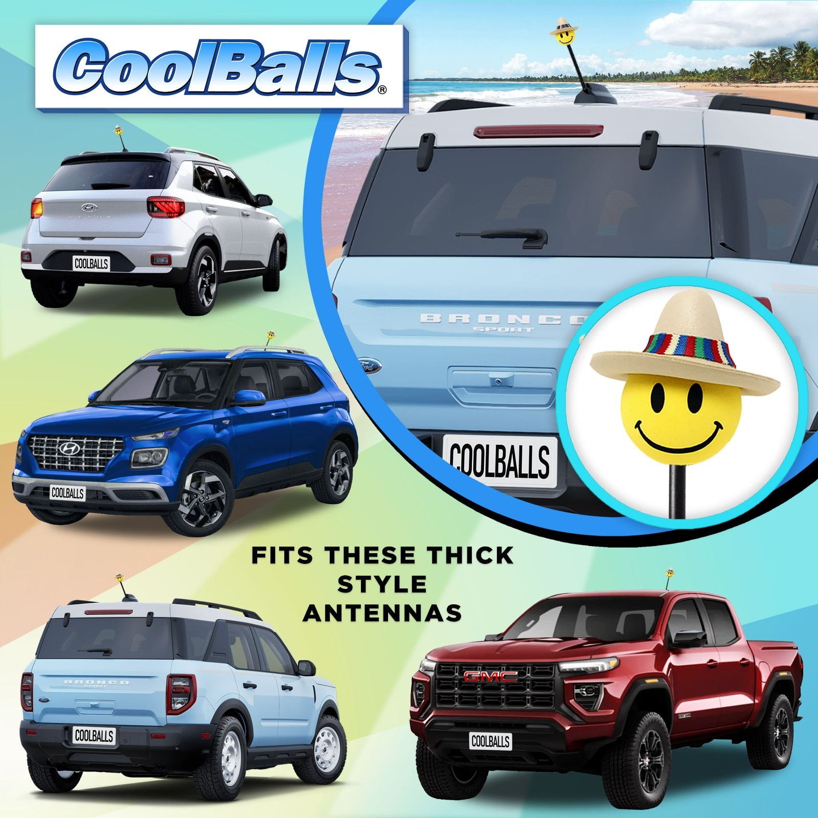 Coolballs Happy Amigo Sombrero Hat Car Antenna Topper (Fits Fat Antenna ...