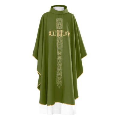Green Embroidered Priest Chasuble Vestment & Stole With JHS & Cross ...