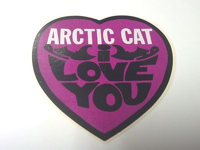 ARCTIC CAT, RARE, Snowmobile STICKER, HEART, "I LOVE YOU", 3-1/4 X 3-3/ ...