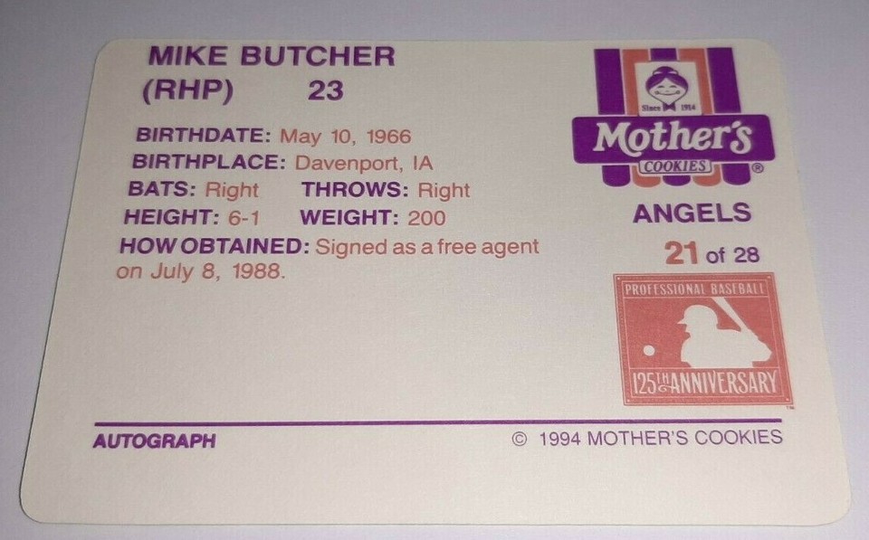 Mike Butcher Signed 1994 Mother's Cookies Baseball Card Stadium ...