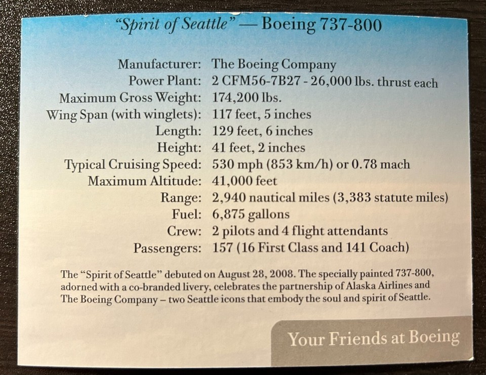 RARE Alaska Airlines 737-800 Spirit of Seattle Trading Card | eBay