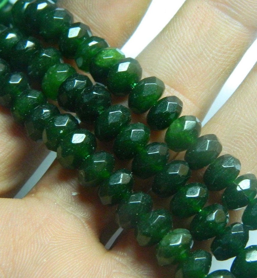 Natural 5x8mm Faceted Dark Green Jade Gemstone Loose Beads 15'' Strand ...