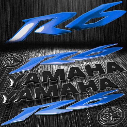 5.75"Black 3D Vinyl Logo&Letter+6"Blue Fairing Body Tank Sticker YZF-R6 ...