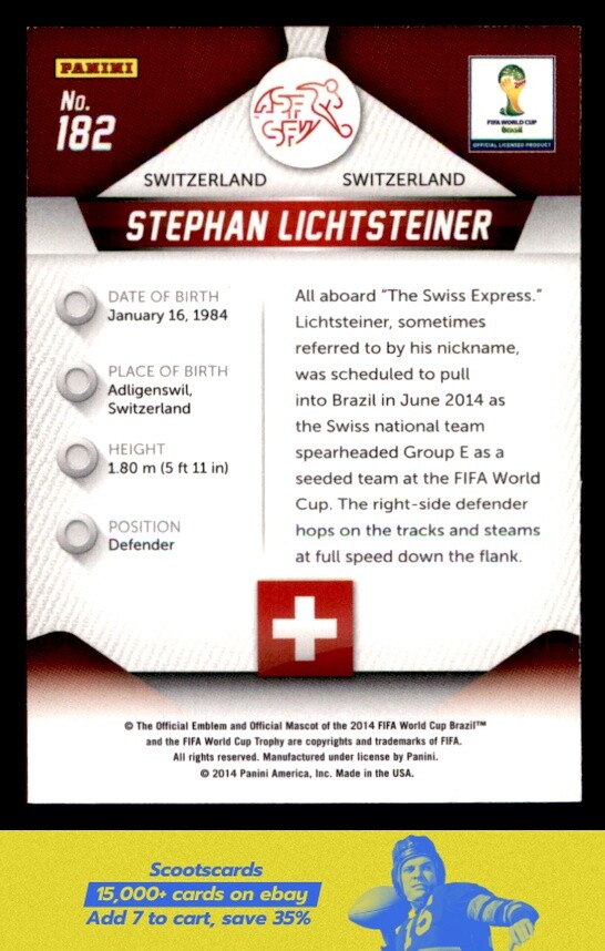 2014 Panini Prizm FIFA World Cup Brazil Stephan Lichtsteiner #182 ...