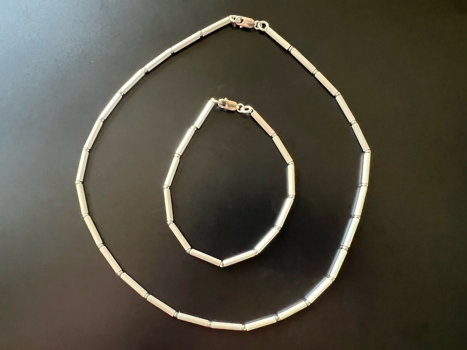 Sterling Silver Tube & Ball Necklace and Bracelet Set - Gem