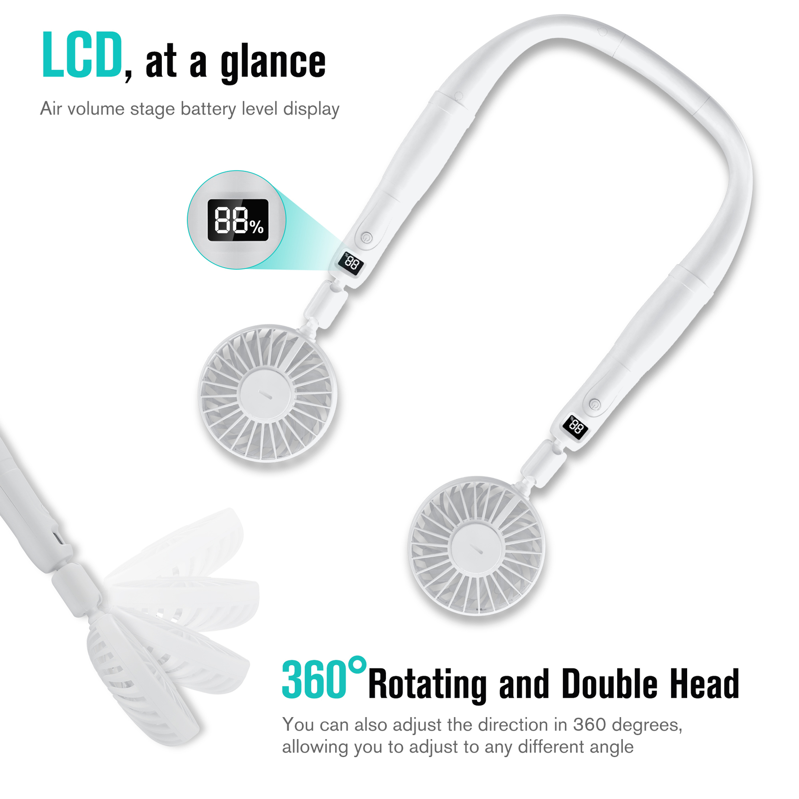 Adjustable Rotating Hanging Neck Fan Neckband Mini Sport Dual Head ...