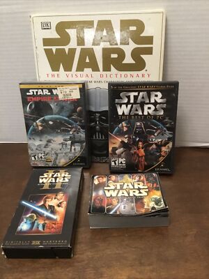 Star Wars Lot PC Cd-Rom VHS Year of Trivia Book Visual Dictionary ...