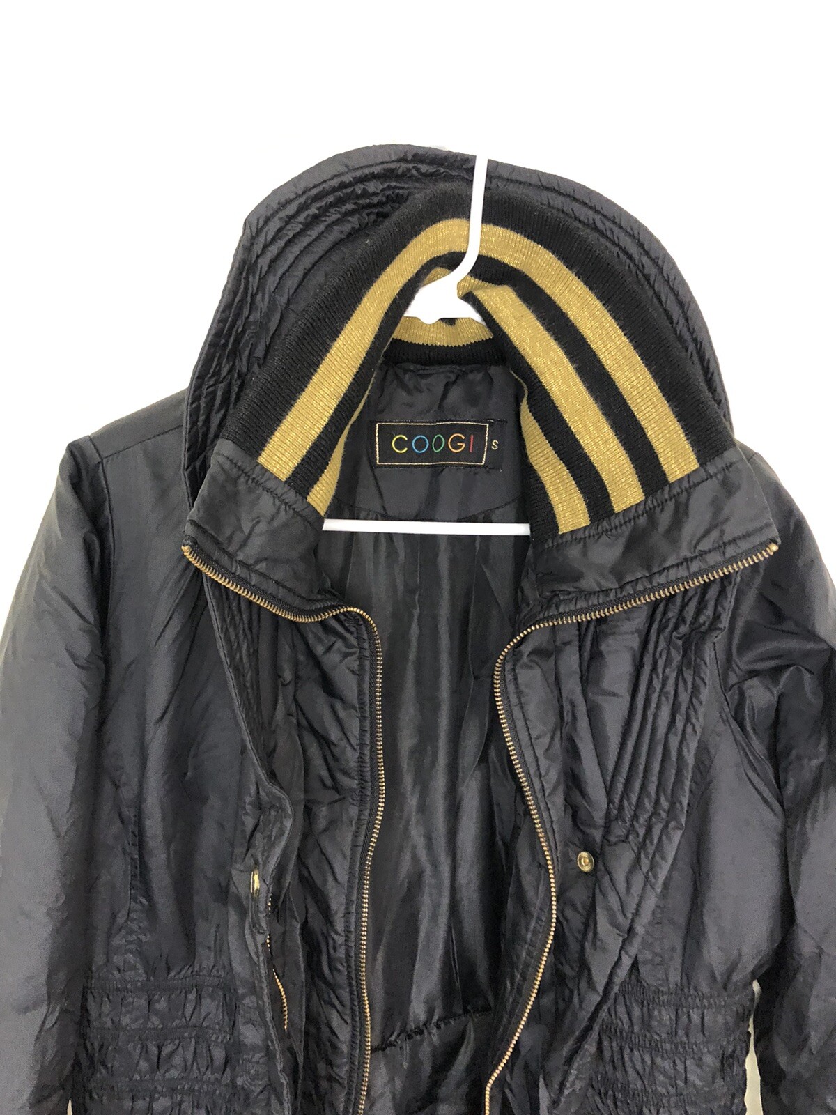 Vintage COOGI Long Puffer Jacket Fitted Black & Gold … - Gem