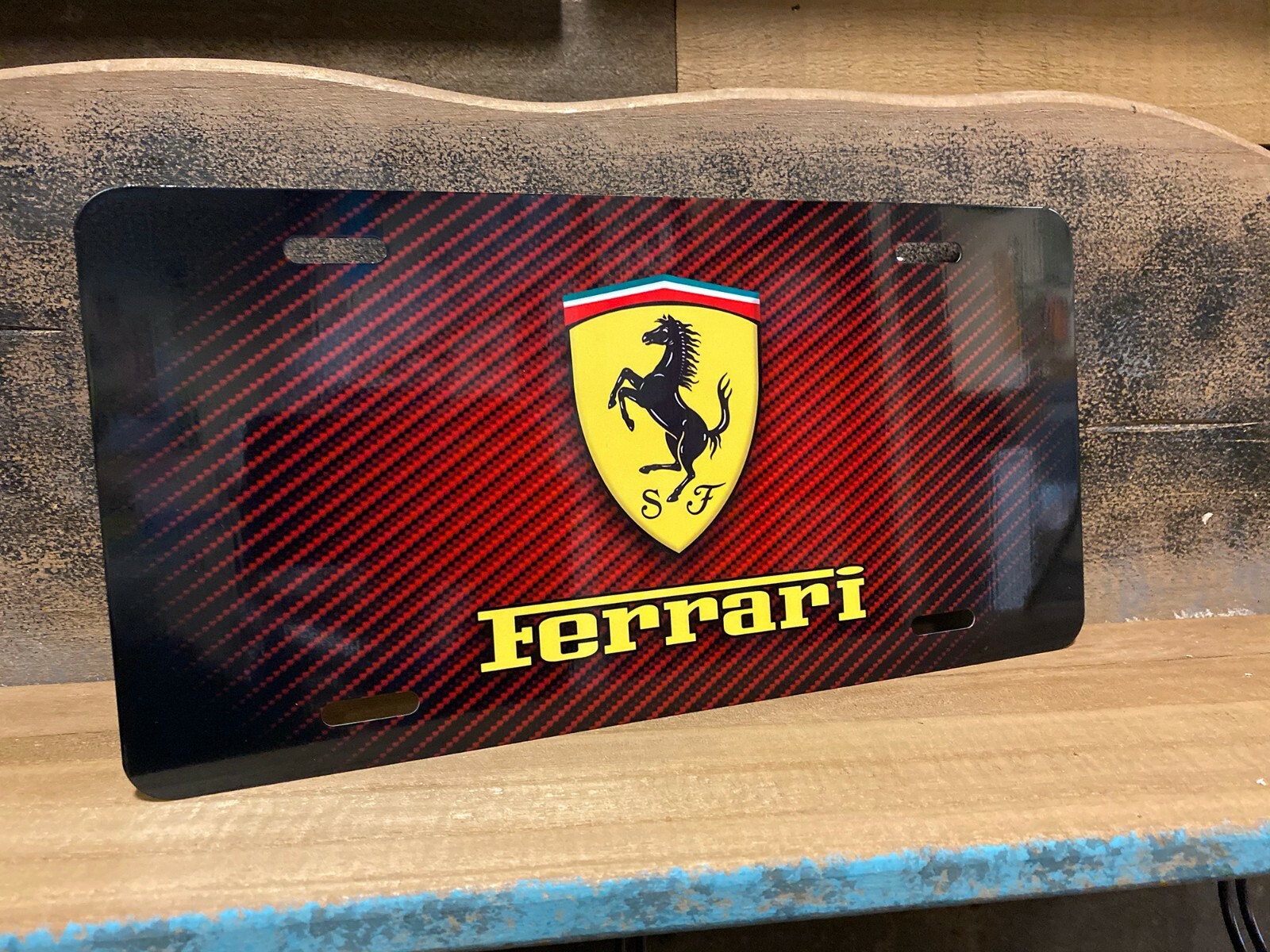 FERRARI LICENSE PLATE RED CARBON FIBER ILLUSION, MADE IN USA | eBay