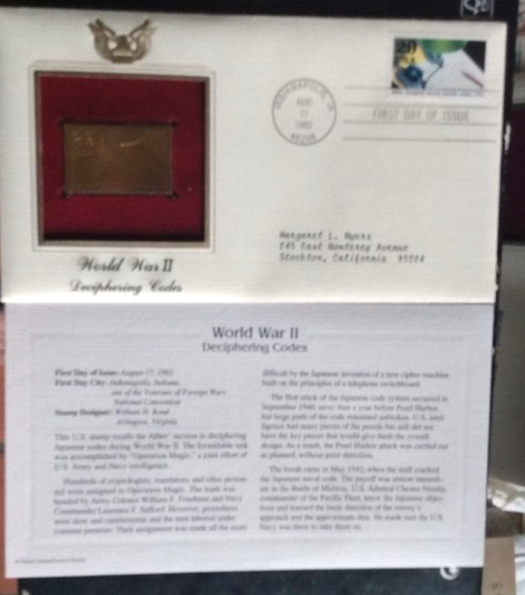 WW2 ALLIES DECIPHER ENEMY CODES 1992 50TH ANNIV 22KT GOLD CACHET FDC ...
