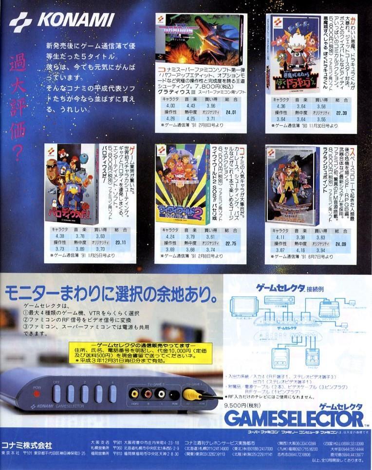 KONAMI SOFT GAMESELECTOR 1991 JAPANESE GAME MAGAZINE PROMO CLIPPING | eBay