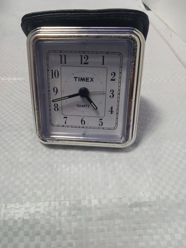 Timex Mini Alarm 3" Quartz Clock With Leather Case,Chrome Frame Battery ...