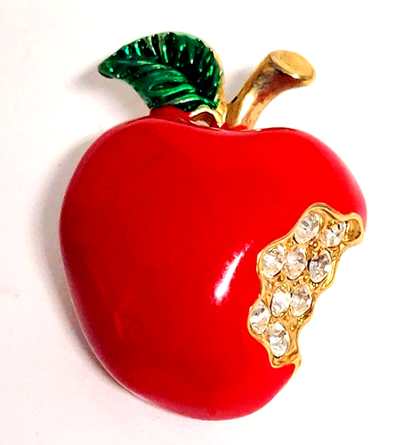 Small Enamel Rhinestone Apple Brooch Pin 1 1/4" Long | eBay