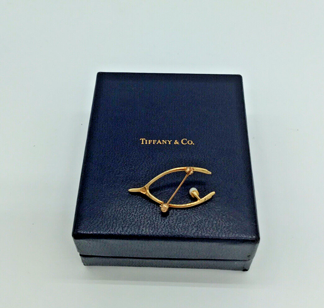 Tiffany and Co. 14K Yellow Gold Cultured Pearl Wishbone Pin Brooch | eBay
