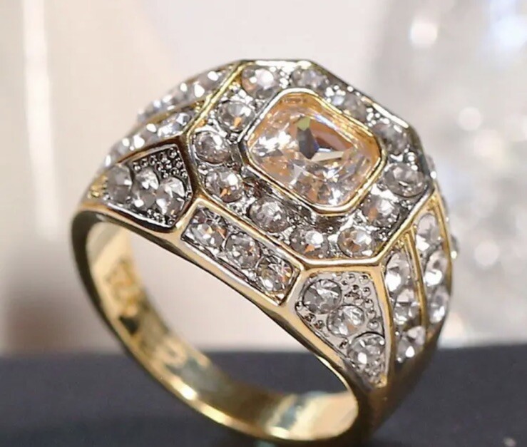 Men’s Size 10 Ring , Gold Color, With Rhinestones | eBay
