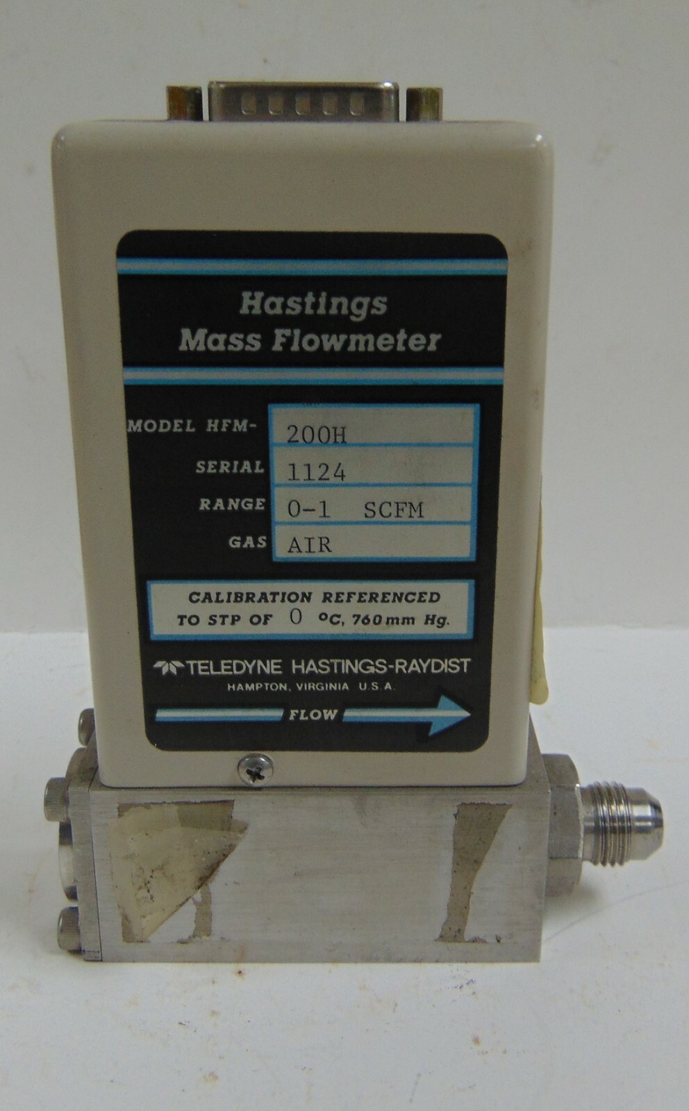 TELEDYNE HASTINGS HFM-200 MASS FLOW METER FAST 15 VDC 50 SCCM AIR 500 ...