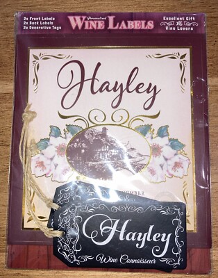 2PK PERSONALISED WINE LABELS VINTAGE W GIFT TAGS NAMES ‘HAYLEY’ GIN ...