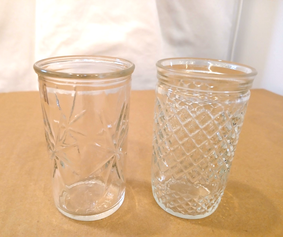 6 Vintage Jelly Jars Star & Diamond Patterns Juice Glasses 4" Anchor ...