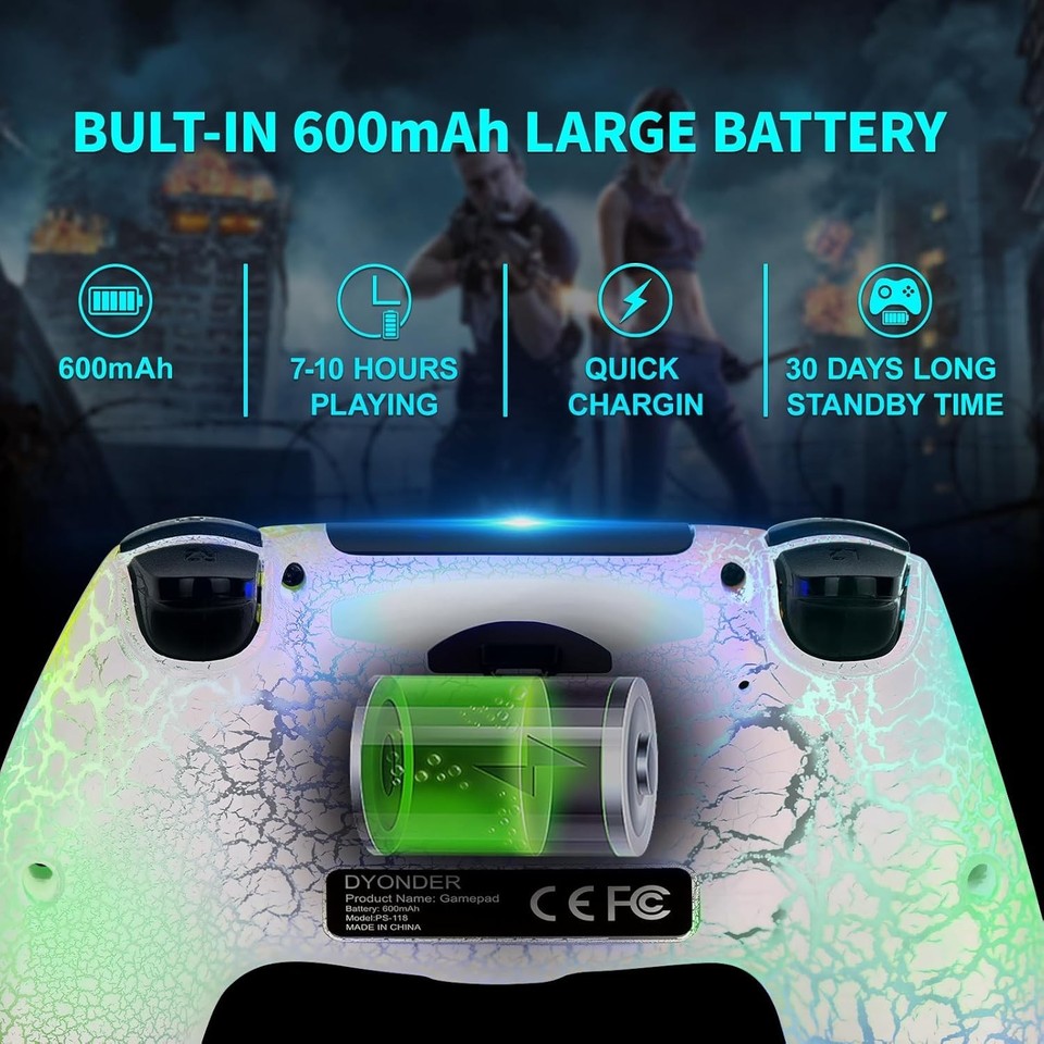 Wireless Controller for PS4 Wireless Remote Gamepad with Unique Cracked ...