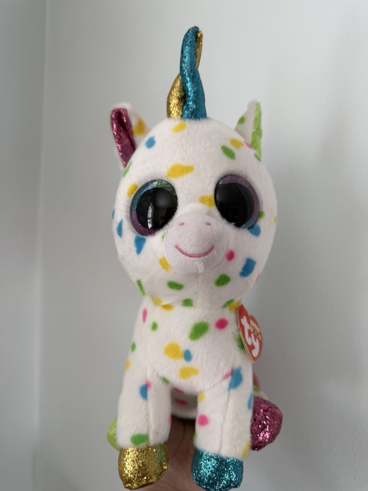 Ty Beanie Boo Unicorn Plush White Rainbow Glitter Colorful Spots ...