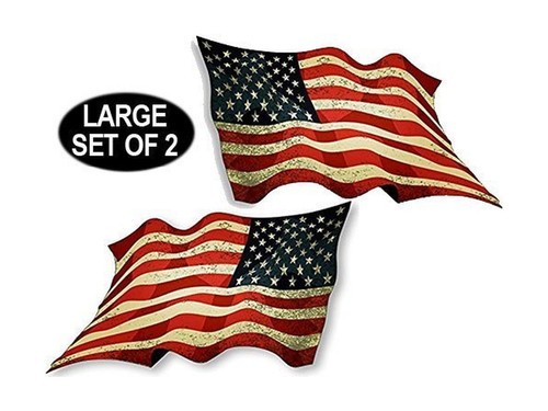 2 Pack: LARGE VINTAGE Waving American Flag Forward & Reverse Sticker ...