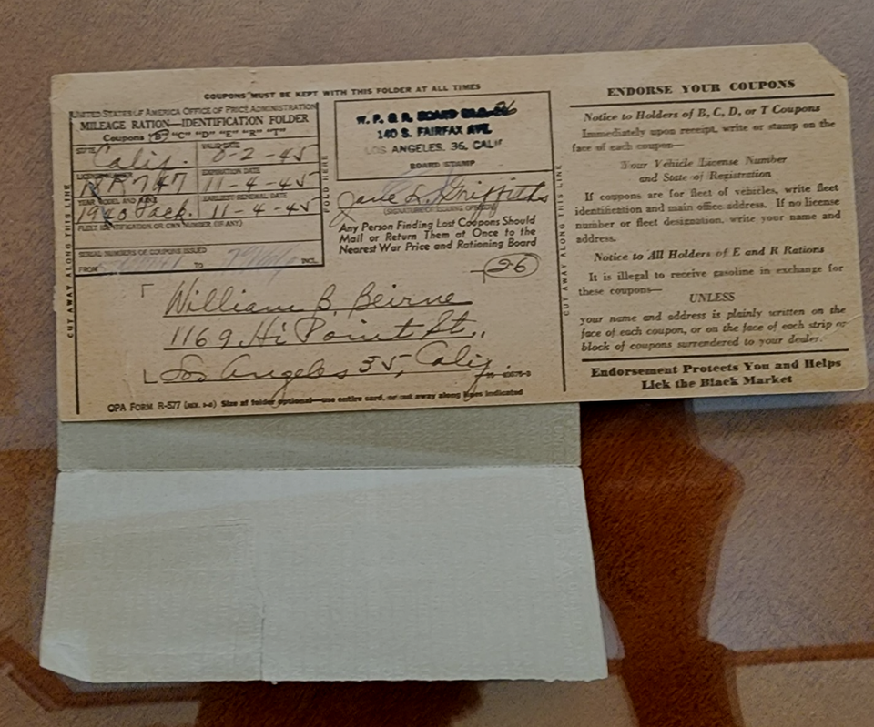 26 Vintage World War 2 B8 Mileage Gas Ration Stamps + Ration Card 1940 ...